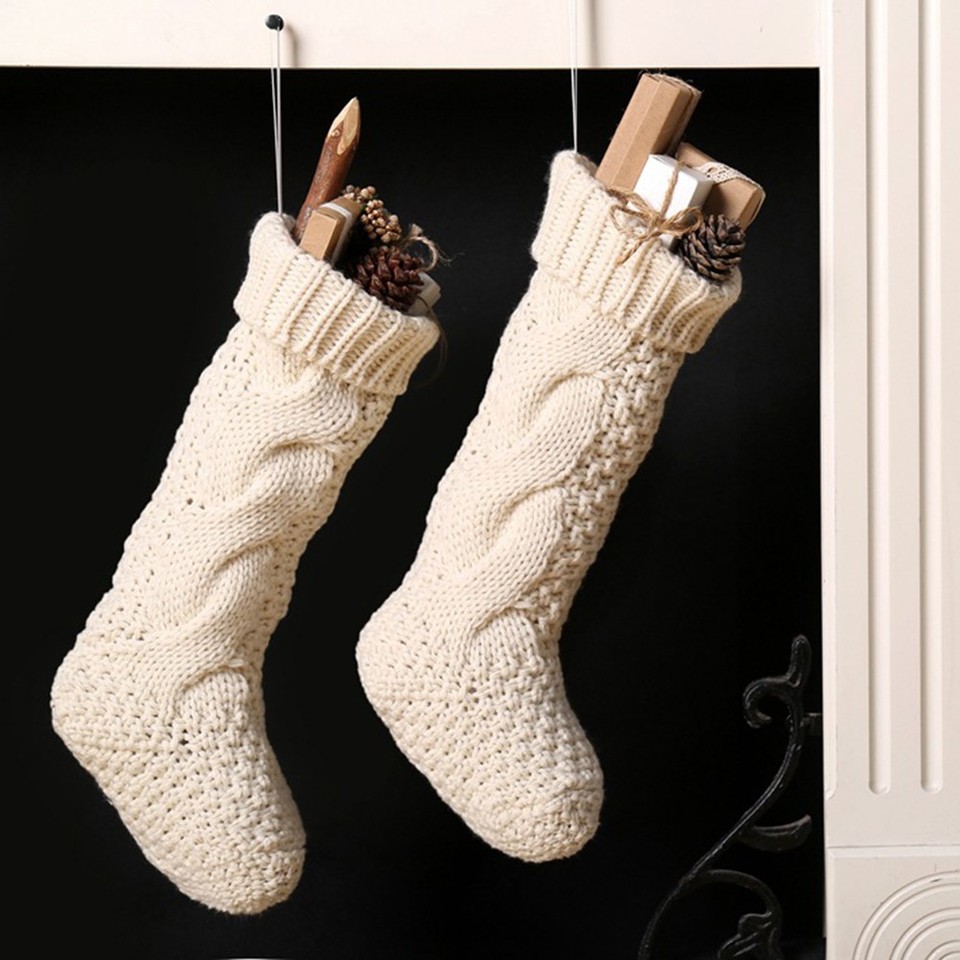 (Ivory) Small Wool Hand Knitted Knitted Twisted Cinnamon Needle Wool CT ...