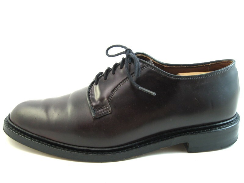 Allen Edmonds "LEEDS" SHELL CORDOVAN Derby Plain-Toe 8.5 EEE Burgundy ...