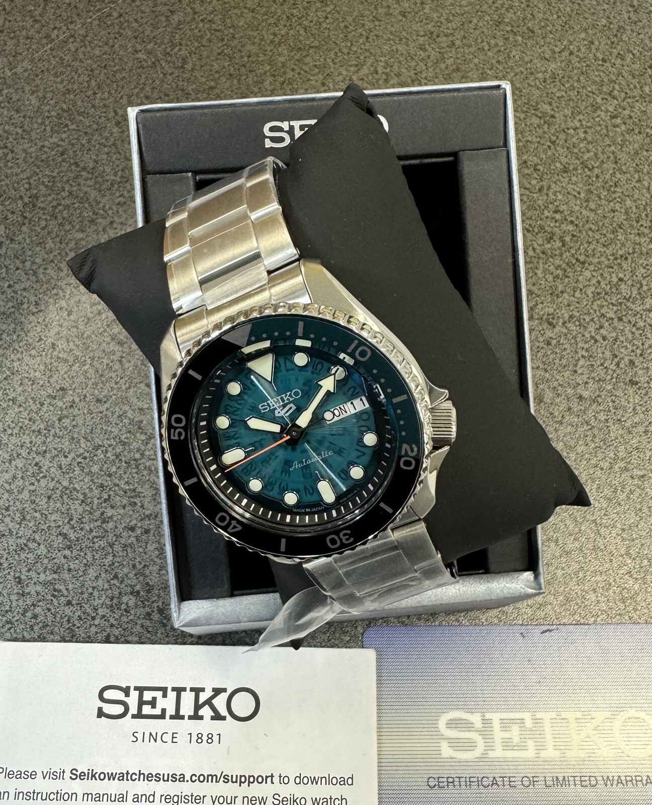 Seiko 5 Automatic Teal Transparent Dial Steel Bracelet Men's Watch ...