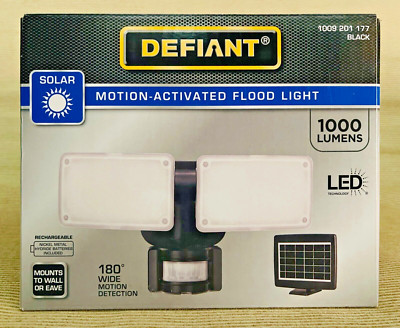 Defiant BLACK Motion-Activated 1000 Lumens SOLAR FLOOD LIGHT New in Box ...
