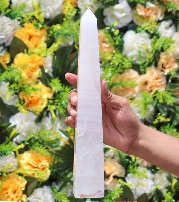 320MM White Quartz Crystal Healing Metaphysical 4 Faceted Obelisk ...