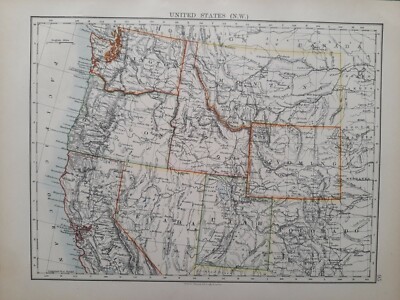 1895 MAP UNITED STATES NORTH WEST - WASHINGTON OREGON NEVADA WYOMING ...