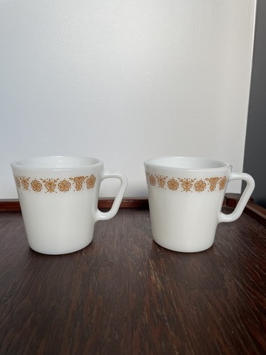 Set Of 2 Pyrex Butterfly Gold Vintage D Handle Coffee Cup Mugs | eBay