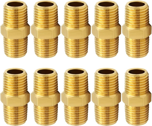 10 Pcs Brass Pipe Fittings, 1/8" X 1/8" NPT Male Hex Nipple Adapter ...
