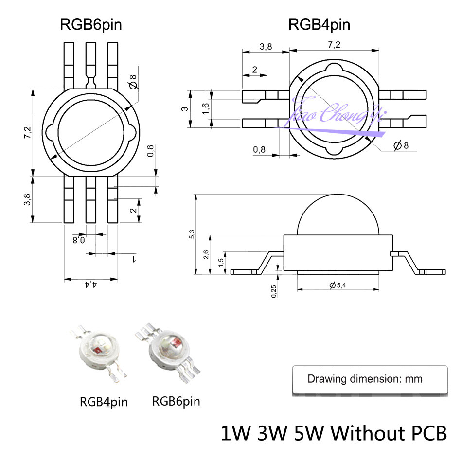 1W 3W 5W Watt High Power LED Chip Warm White UV Deep Red Blue Green RGB ...