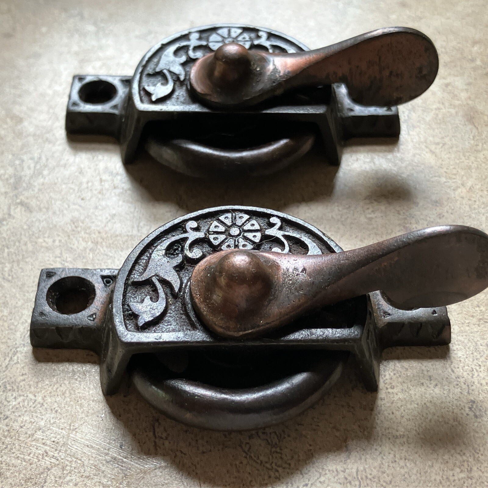 Set Of (2) Antique Vtg Victorian Eastlake Ornate Window Sash Lock Latch ...