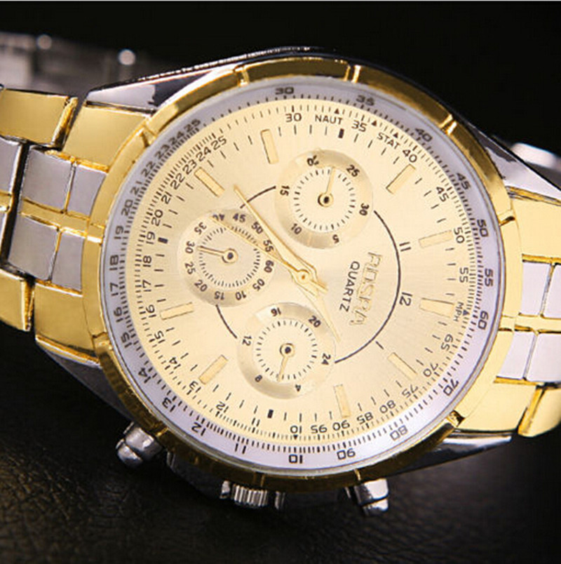 Fashion+Men%27s+Luxury+Date+Gold+Dial+Stainless+Steel+Analog+Quartz ...