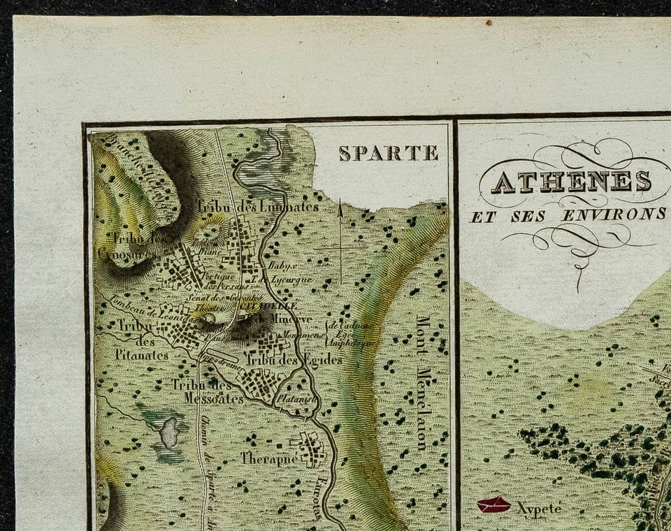 1822 - Carte et Plan d'Athènes et de Sparte (Grèce antique) - Gravure ...