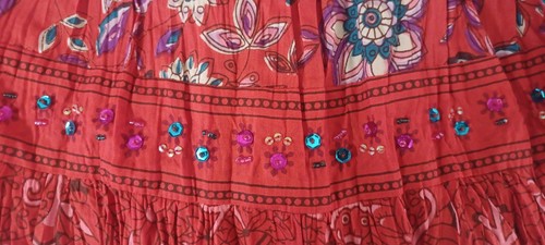 Phool Maxi Skirt Size Small Cotton Stretch Waist Red Multicolor Gypsy ...