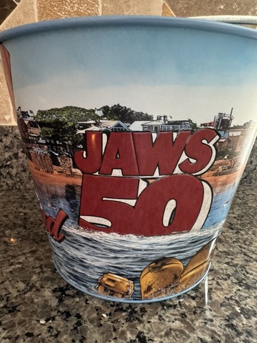 Jaws 50th Anniversary Popcorn Shark Chum Bucket Tin Amity Island | eBay