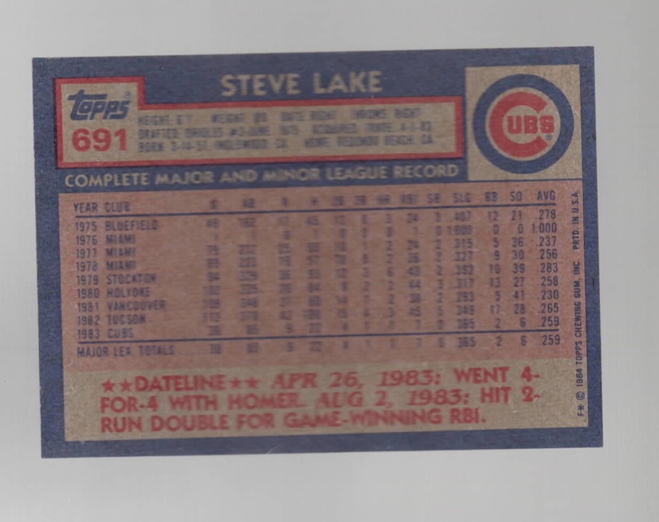 1984 Topps #691 Steve Lake NM/Mint | eBay