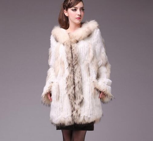 100% Real Genuine Knitted Mink Fur Fox Hood Warm Womens Snow Outwear ...
