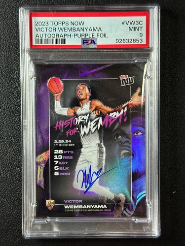 VICTOR WEMBANYAMA PSA 9 2023 TOPPS NOW HISTORY WEMBY ROOKIE AUTO PURPLE ...