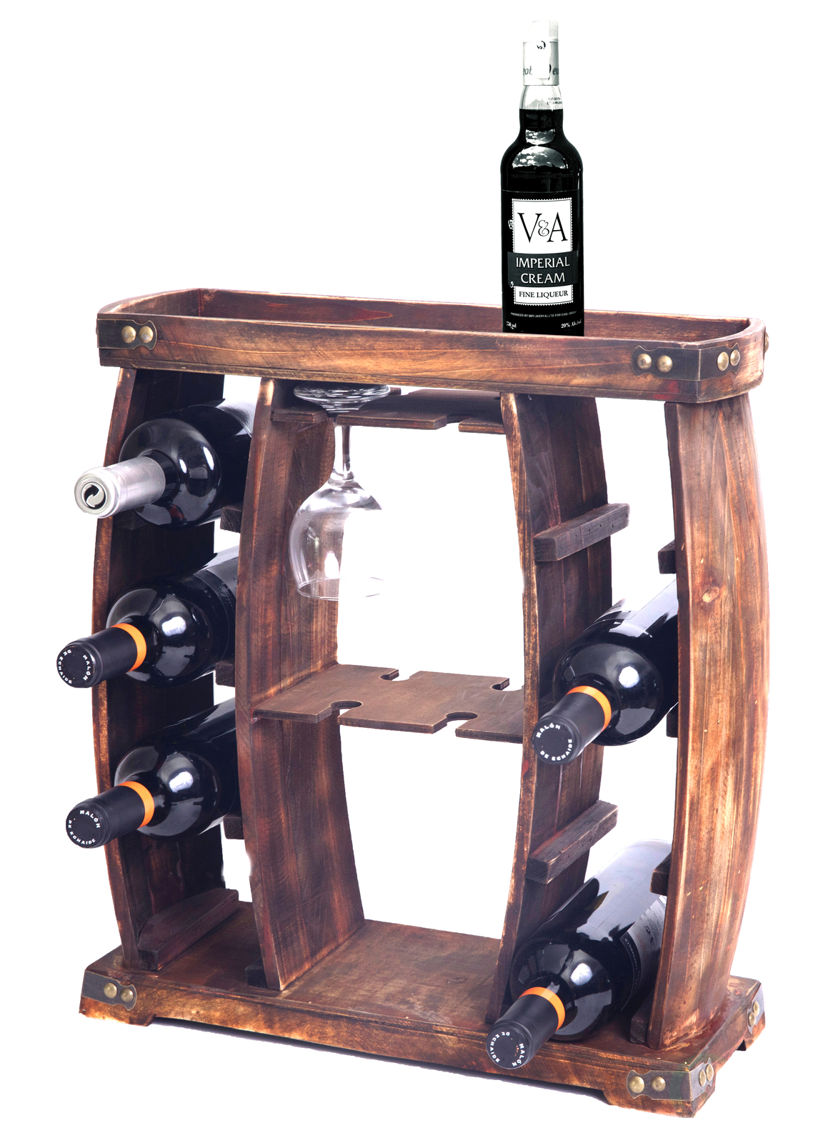 New Rustic Wooden Wine Rack with Glass Holder, 8 Bottle Decorative Wine ...