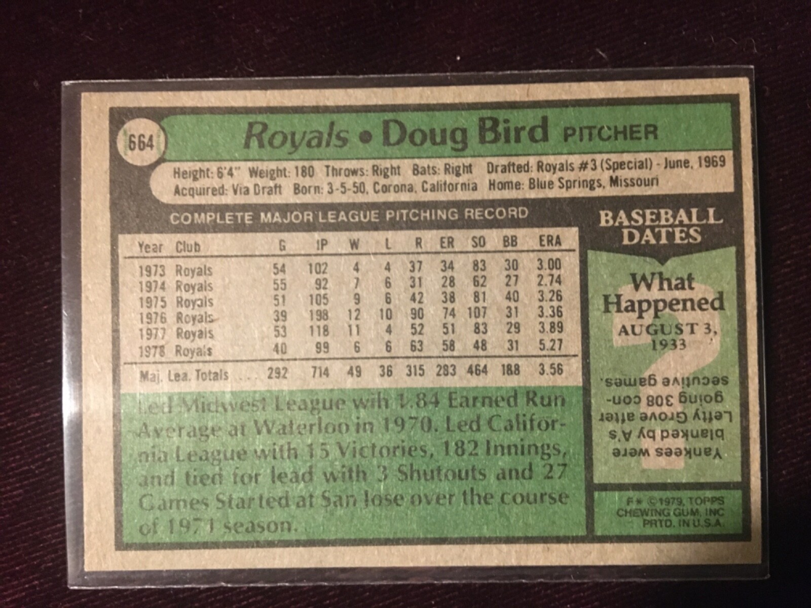 1979 Topps #664 Royals Doug Bird Baseball Card | eBay