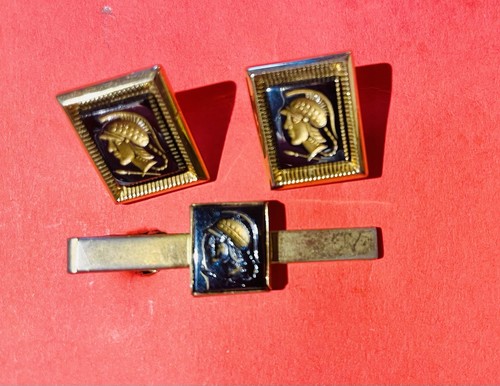 Vintage 2 Cufflinks & Tie Bar Set, Roman Soldiers, Banded Brown tone ...