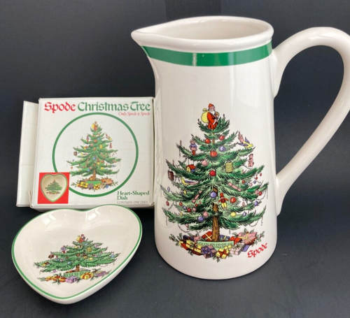 SPODE Heart Shaped Trinket Dish & Christmas Tree Pitcher Vintage Set of ...
