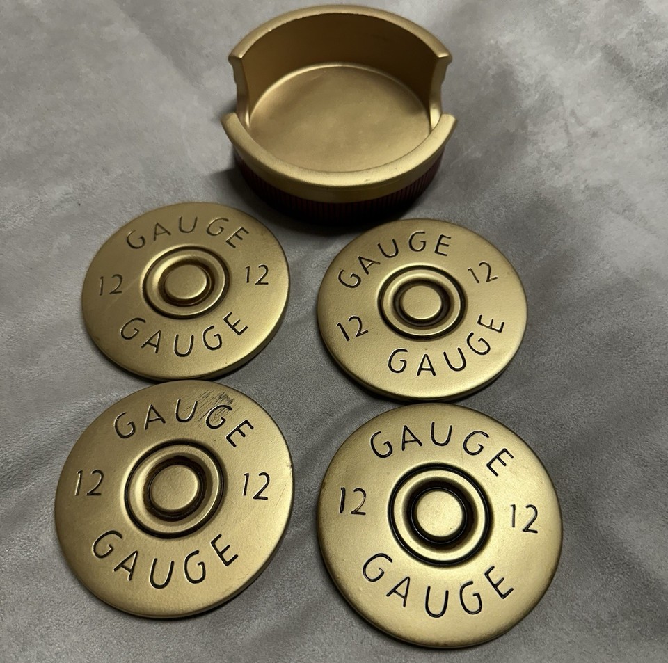 Western 12 Gauge Shotgun Shell Bar Coasters Set of 4 Gold with Red ...