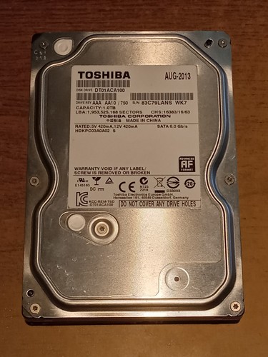 TOSHIBA 1TB (1000GB) Internal Hard drive DT01ACA100 3.5" SATA 6.0Gb/s ...