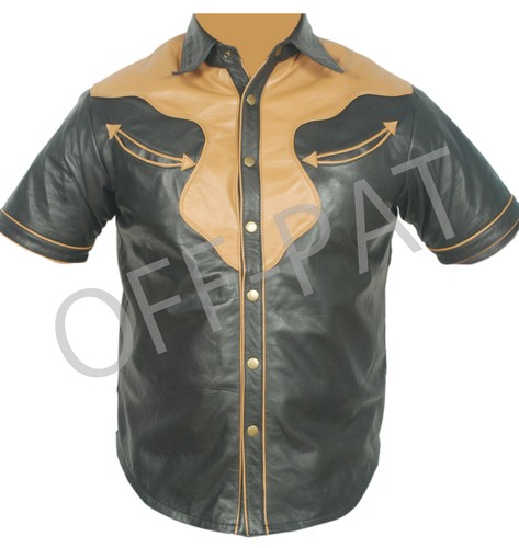 REAL LAMBS LEATHER Mens Half Sleeve Black & Brown Cowboy Police Style ...