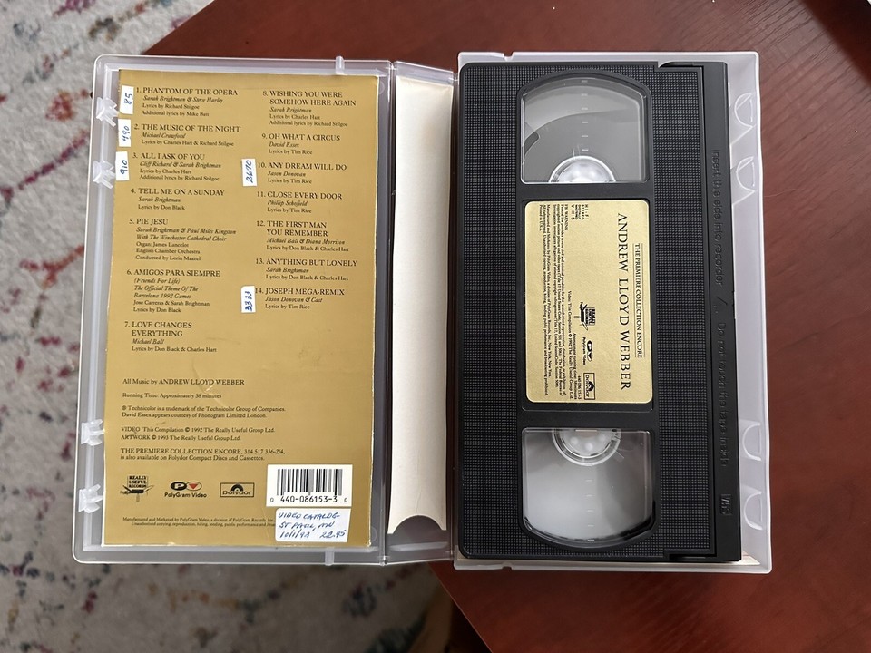 Andrew Lloyd Webber The Premiere Collection Encore VHS | eBay