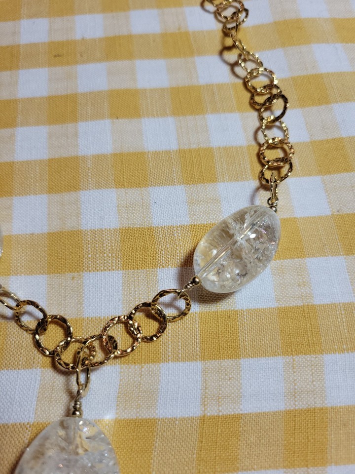 Sterling Silver Gold Vermeil Chain Link Chunky Necklace With Quartz ...