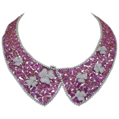 Lab Burma Ruby Collar Necklace 925 Fine Silver Red Carpet Jewellery For ...