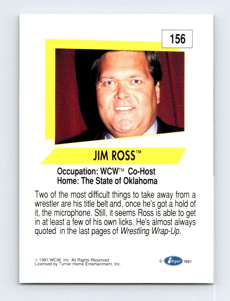 #156 JIM ROSS TRADING CARD WCW Wrestling Vintage 1991 Impel SAL2 | eBay