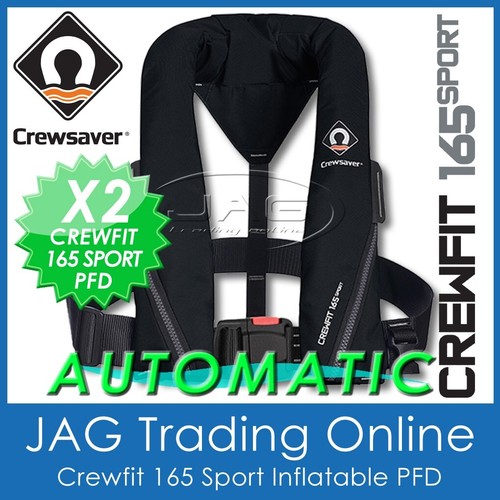 2 x CREWSAVER AUTOMATIC BLACK CREWFIT 165N PFD- AUTO INFLATABLE LIFE ...