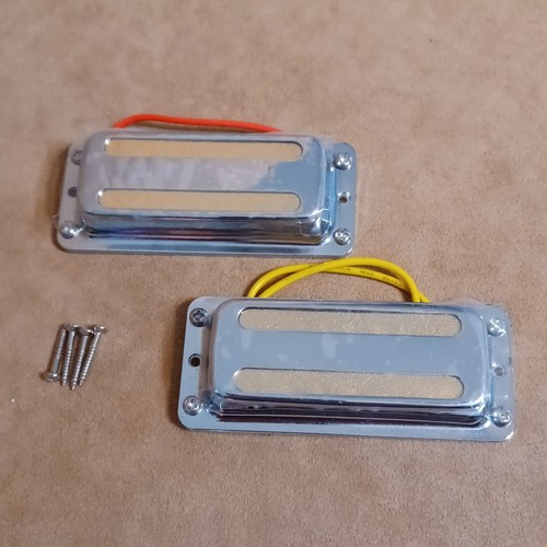 Set of Gold Foil Toaster Slot Guitar Pickups Chrome Pair Surface Mount NICE