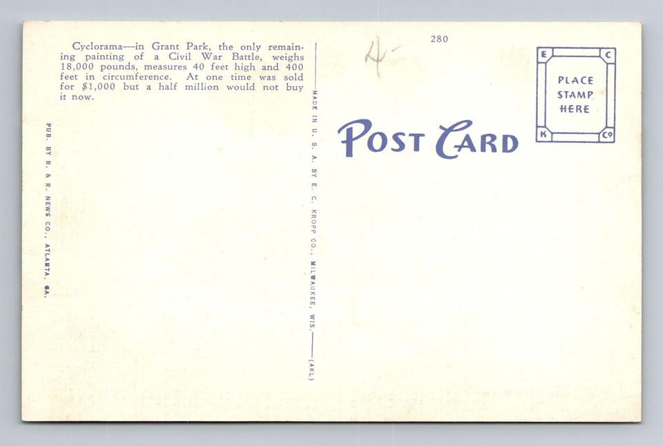 Atlanta GA-Georgia, Cyclorama, Grant Park, Antique, Vintage Souvenir ...