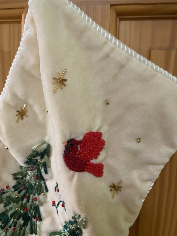Vintage Prima Creations 2004 Beige Velvet Stocking w/ribbon embroidered ...