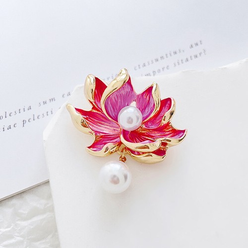 New Chinese Style Lotus Brooch Imitation Pearl Pendant Pink Flower ...