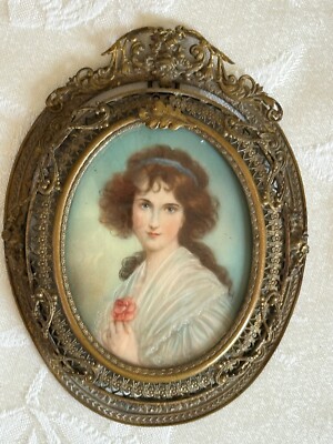 Gorgeous Antique Signed Miniature Fancy Gilt Bronze Framed Painting ...