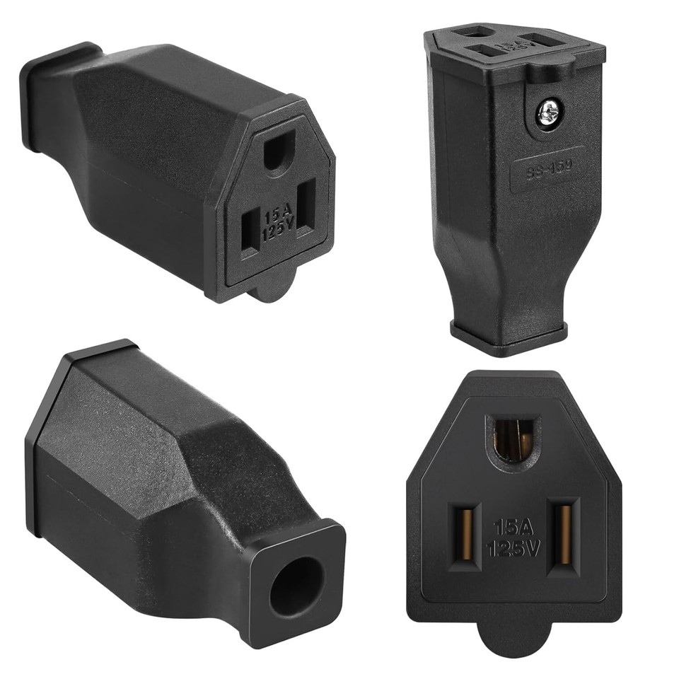 2-Pole 3 Wire Grounding Plug Female Extension Cord Straight Blade Plug ...