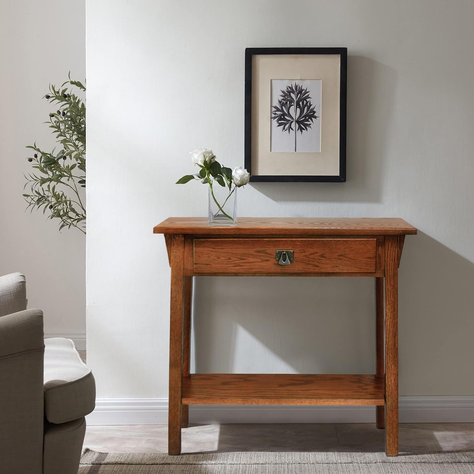 Mission Console Table - Solid Wood Entryway Sofa Table, Russet Finish ...