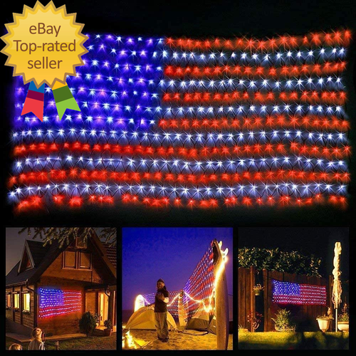 American Flag Lights with 420 Super Bright Leds Waterproof Led Flag Net ...