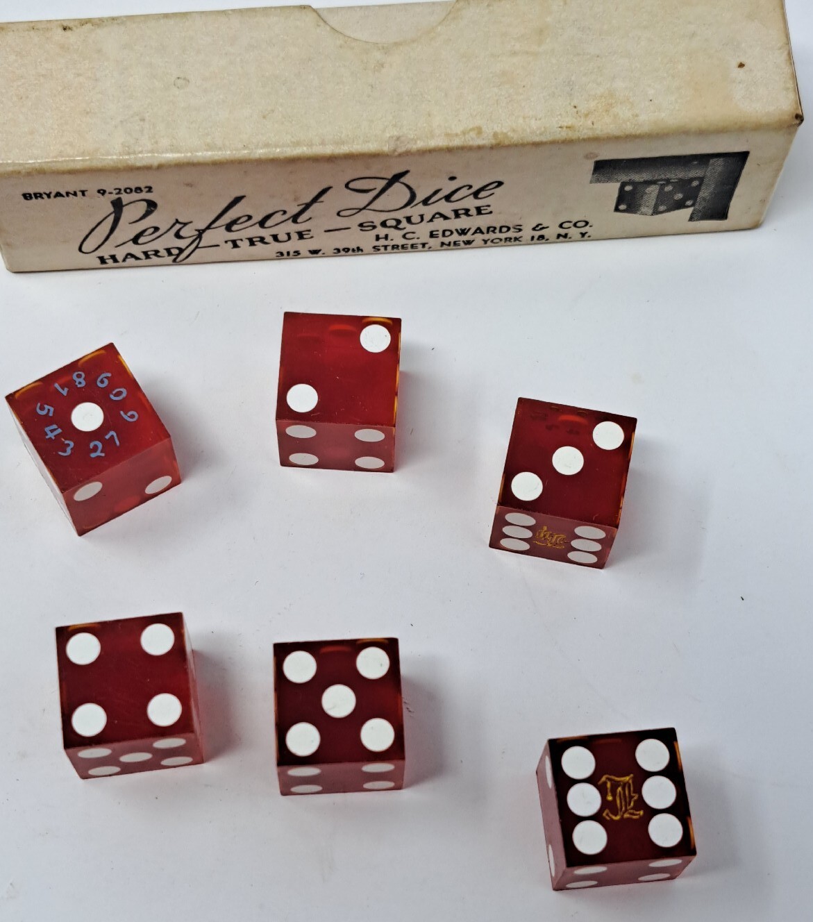 Vintage HC Edwards Hard True Square Dice - Bryant 9-2082 Box of 6 Red ...