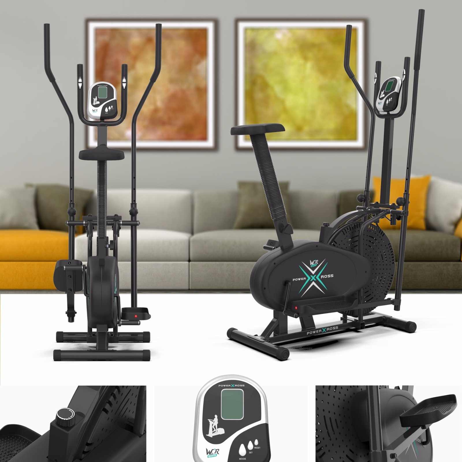 DELUXE 2-IN-1 CROSS TRAINER & EXERCISE BIKE FITNESS CARDIO WORKOUT WITH ...