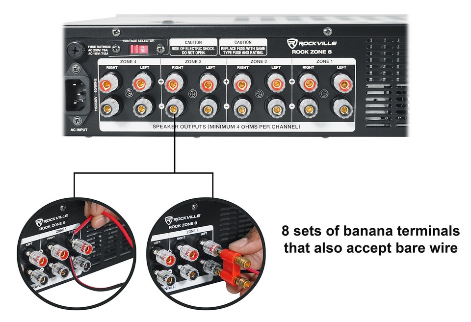 Rockville Rock Zone 8 8 channel 8 Zone 1000W RMS Multi Room Receiver ...