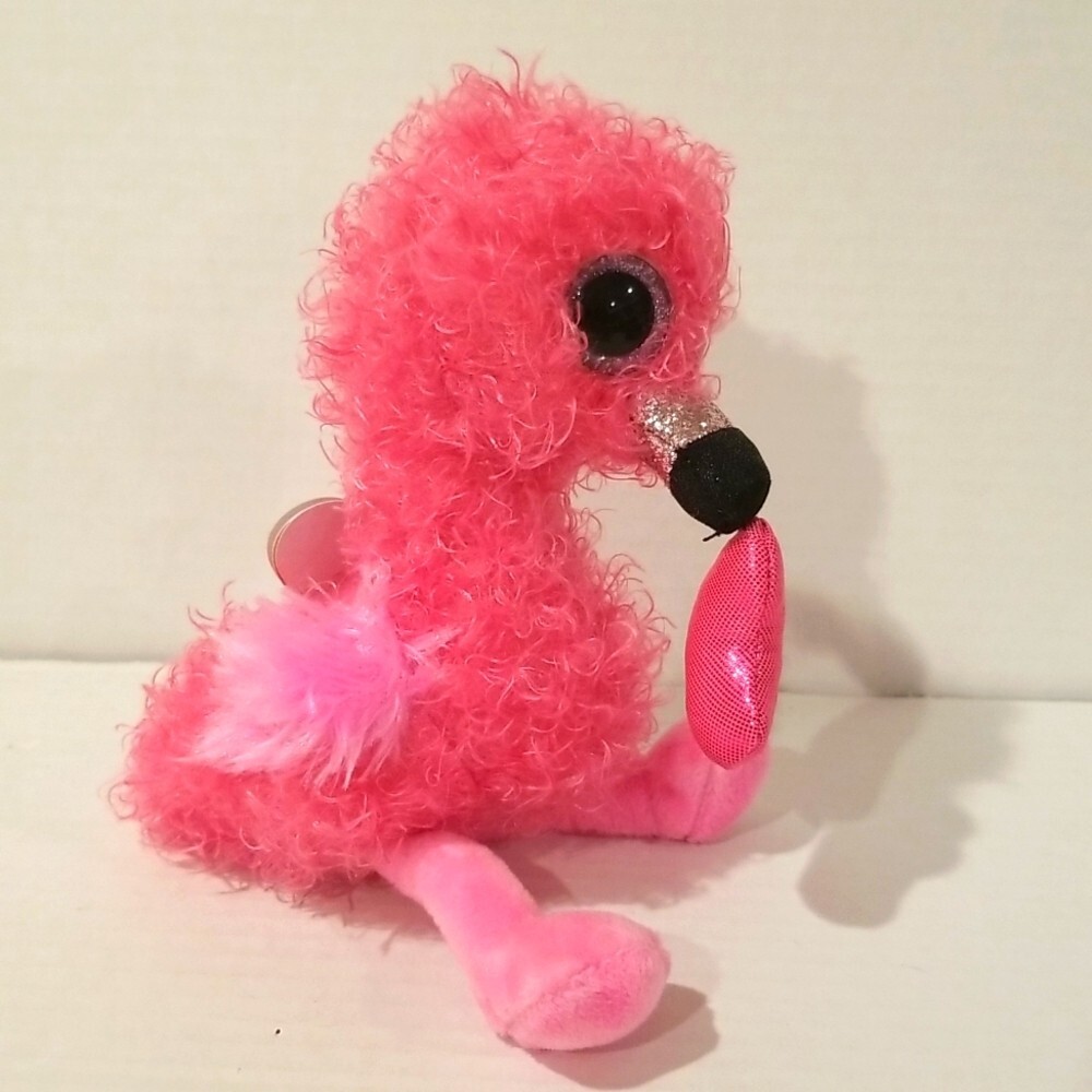 9" TY Beanie Boos DAINTY flamingo w heart soft plush stuffed toy LOVE ...