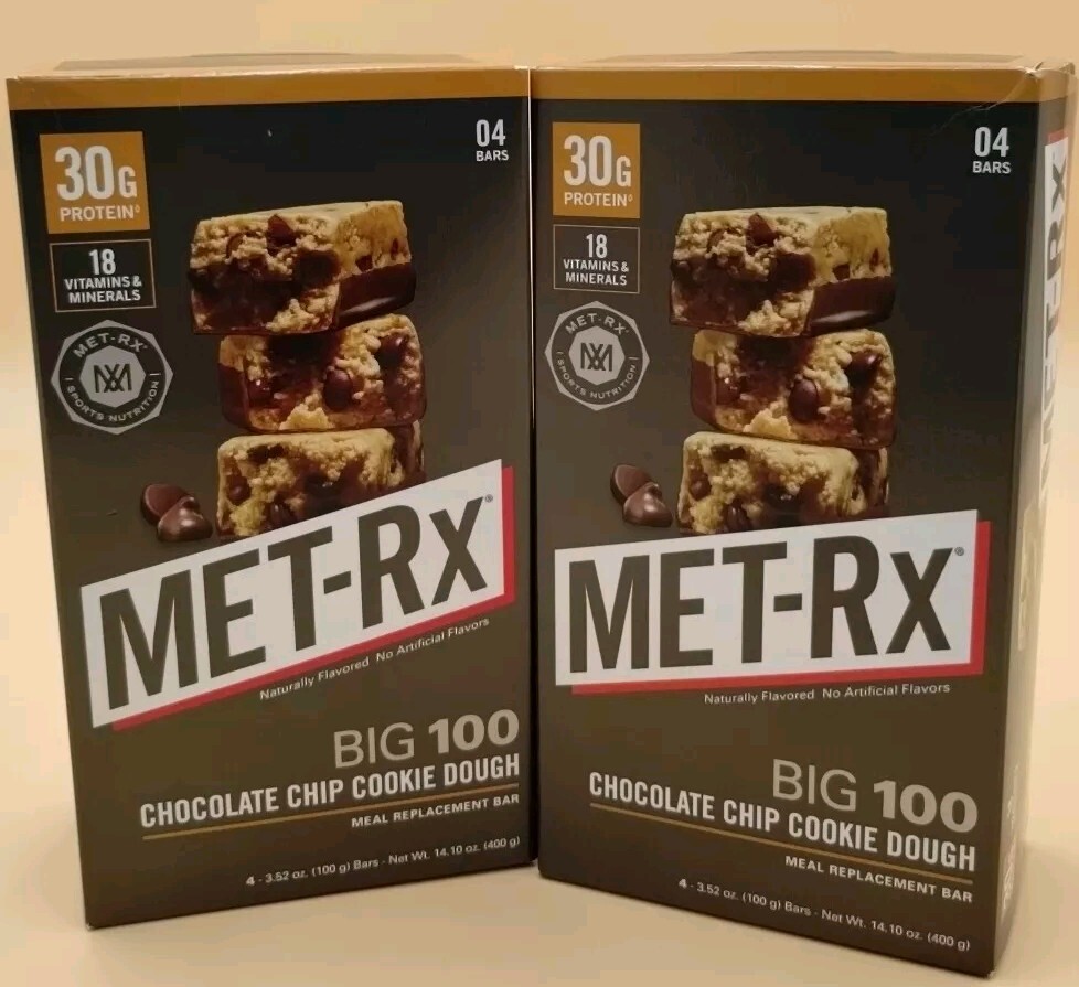 MET-Rx Big 100 Chocolate Chip Cookie Dough Meal Replacement Bars 3.52 ...