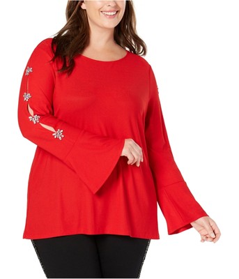 I.N.C Womens Embellished Sleeve Pullover Blouse, red, Plus Size, 0X | eBay