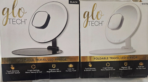 Glo Tech Foldable 8" Travel LED Mirror - Black & White - Open Box | eBay