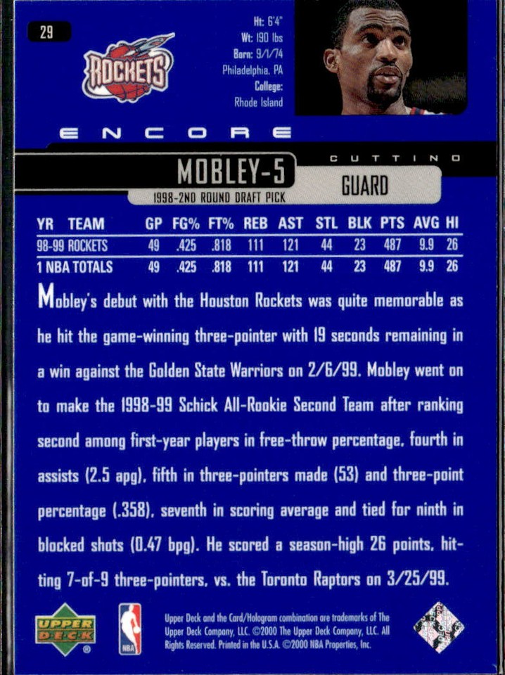 1999 Upper Deck Encore #29 Cuttino Mobley Nm/M | eBay