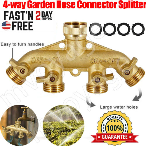 Brass 4-way Hose Splitter Water Connectors Shut off Valves 3/4" Tap ...