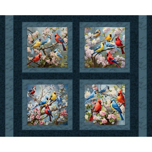 BRANCH BUDDIES Fabric Pillow Quilt Panel, Birds, Cardinal, Blue Jay ...