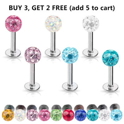 2pc Surgical Steel Crystal Ball Lip Stud Monroe Labret Tragus Bar Ring ...