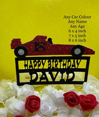 Racing Car Personalised Glitter Birthday Cake Topper Formula 1 ...