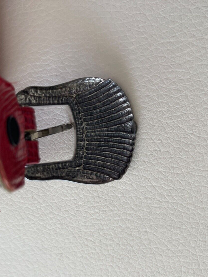 Vintage Red Leather Belt with Sterling Silver Buckle Marked SC | eBay
